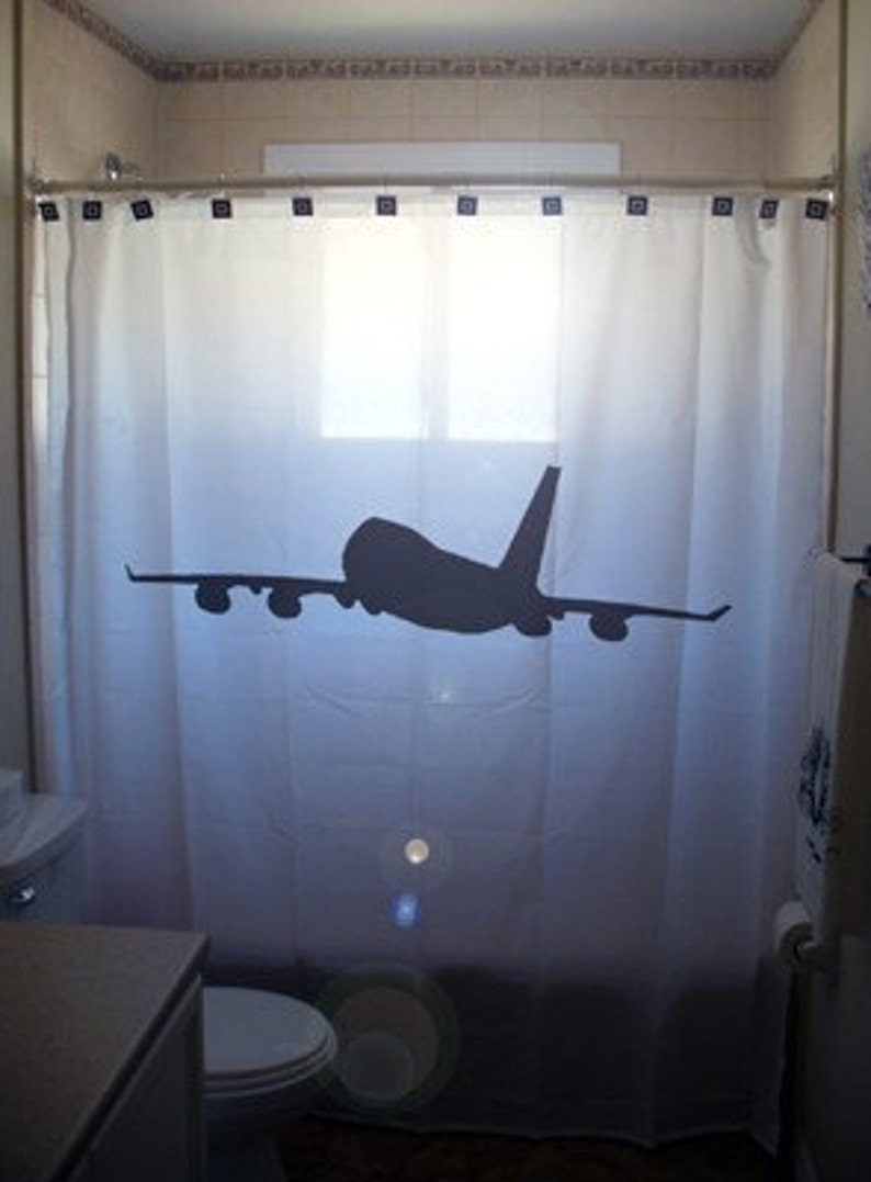 Airplane Shower Curtain, Jumbo Jet Bathroom Decor, Aviation Gift for ...
