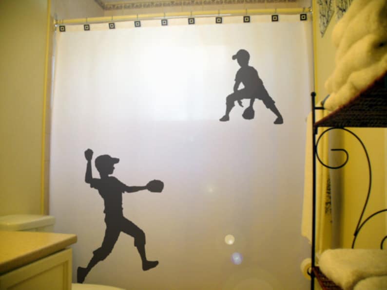 Kids Baseball Shower Curtain, Shared Softball Bathroom Decor, Sports ...