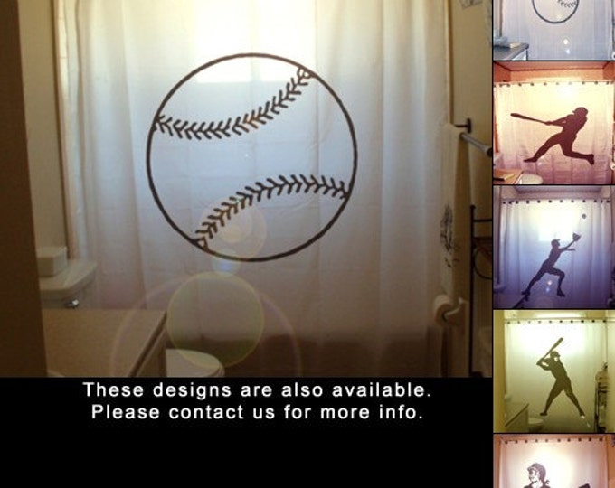 Baseball SHOWER CURTAIN Ball Game Player Hitter Pitcher Catcher Bat ...