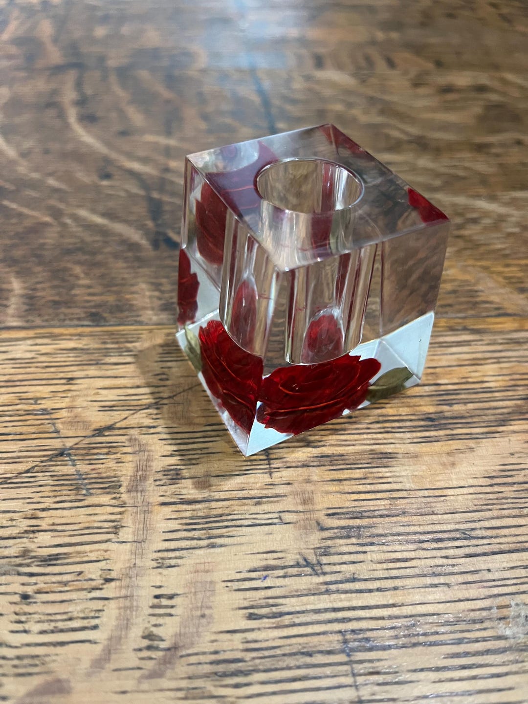 Vintage 1950’s/60’s Lucite Red Rose Candle Holder - Etsy