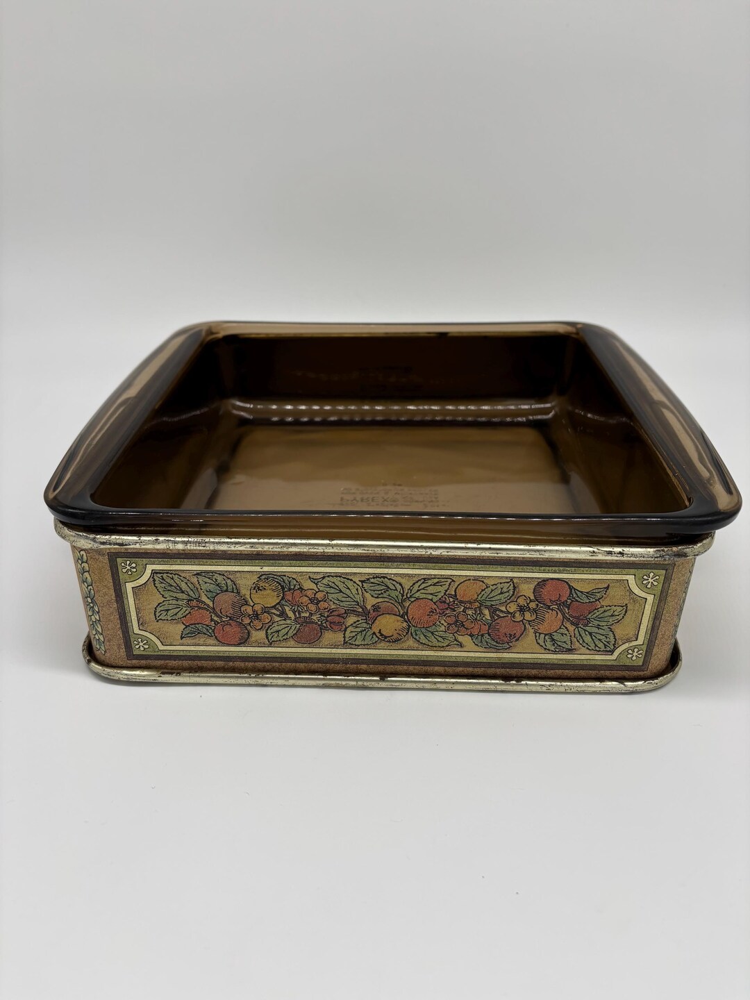 Vintage Amber Pyrex #222 Glass Casserole Baking Dish With Harvest Fruit ...