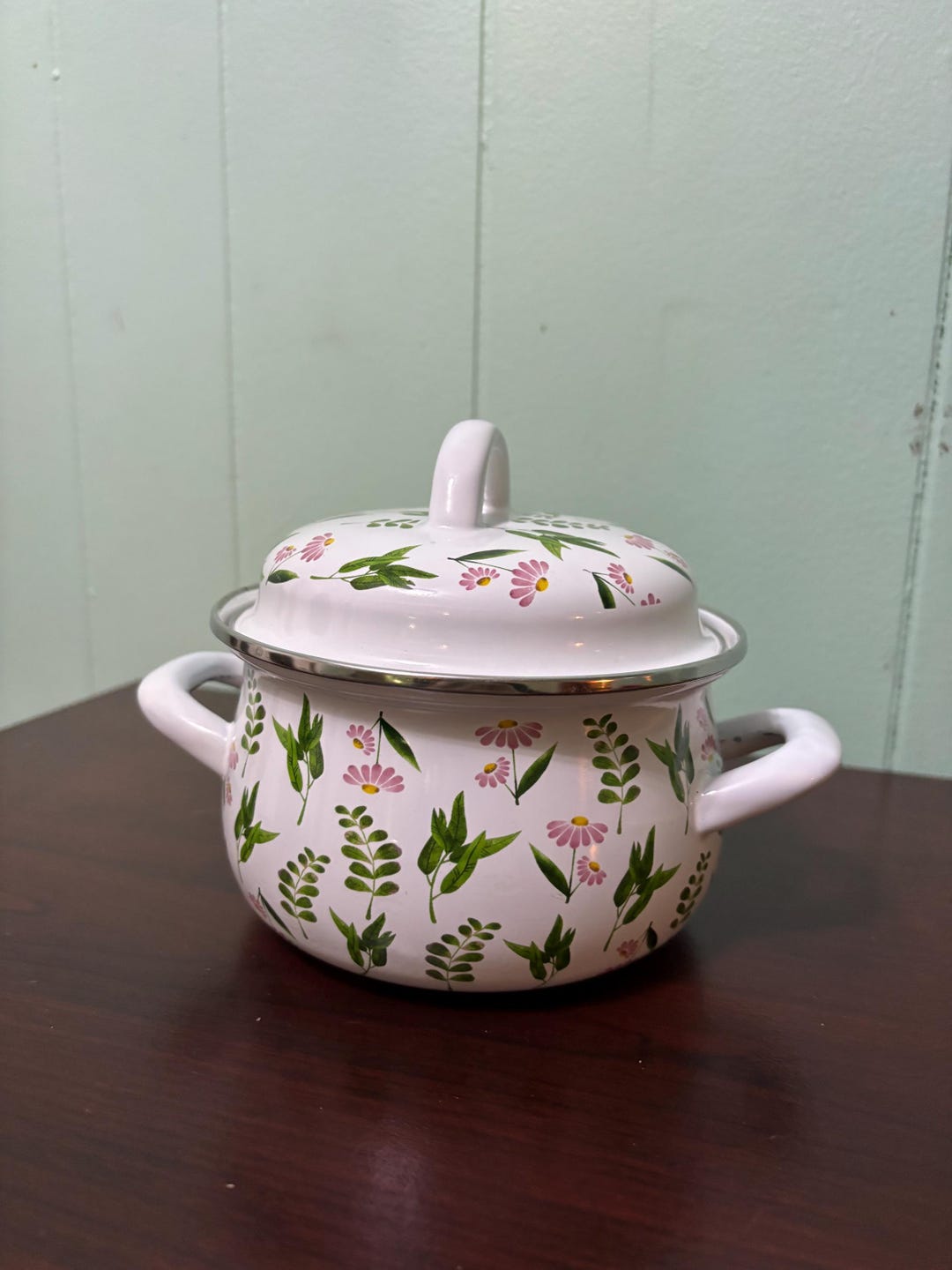 Crofton Enamel Mini Dutch Oven Pink Floral & Ferns, 4-cup/1 Quart ...