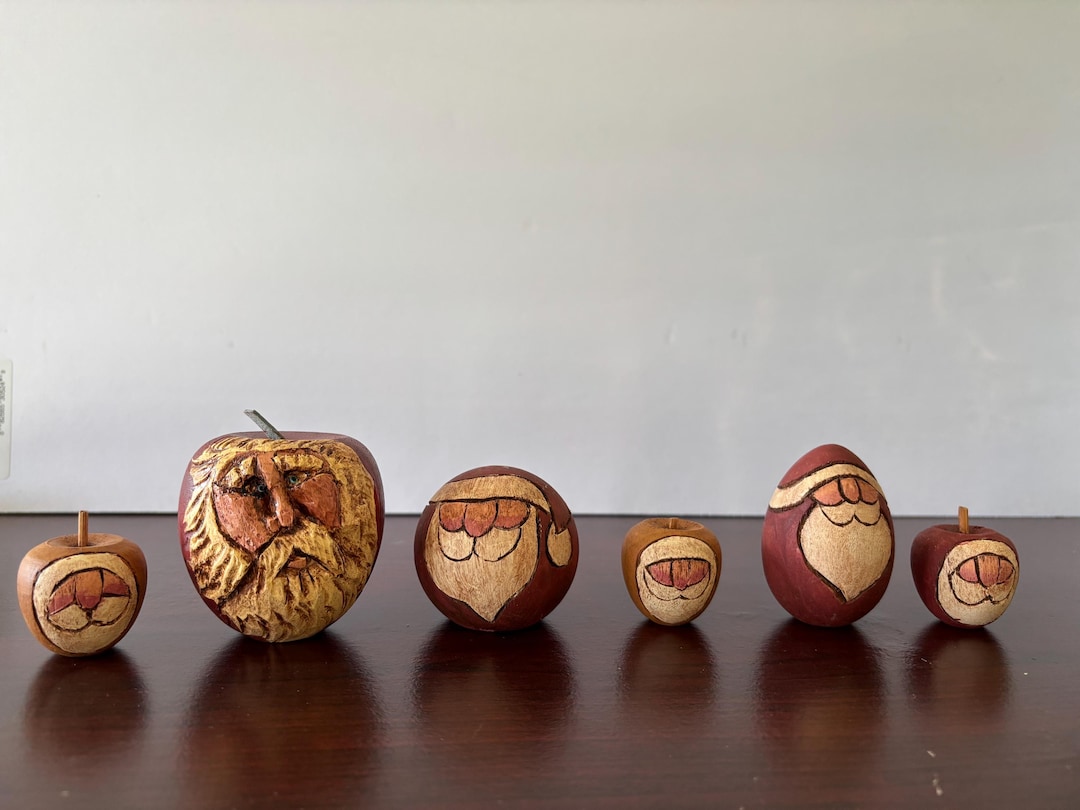 Vintage 1994 Hand-carved Santa Apple Collection - Folk Art Christmas ...