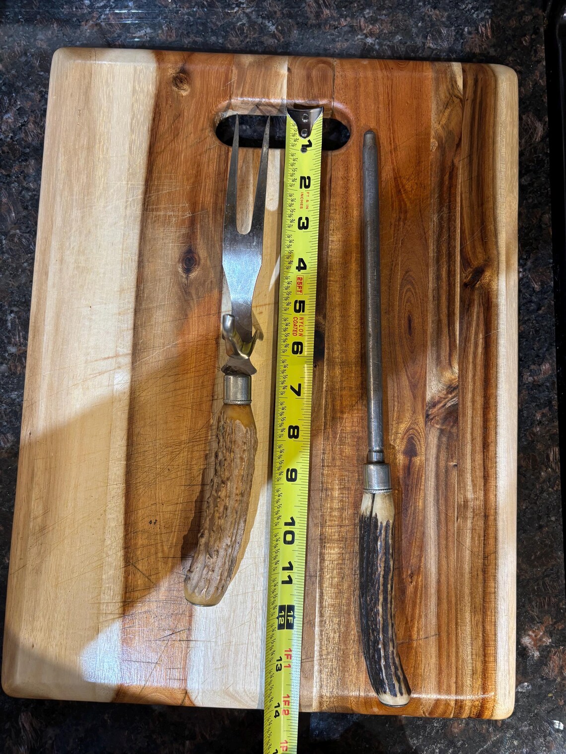 Vintage Stag Horn Carving Set With Stainless Steel Fork and Sharpening ...