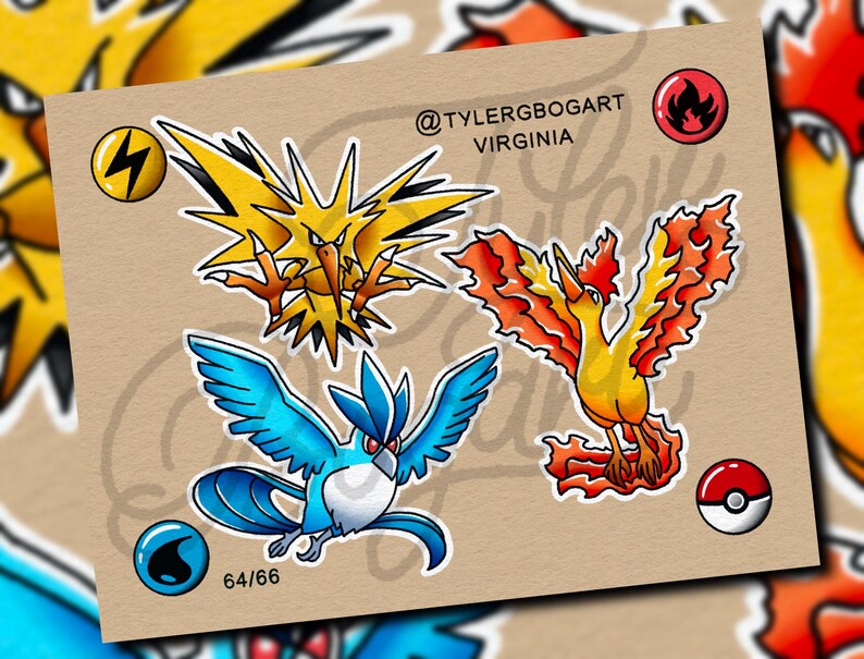 Pokémon Tattoo Flash Sheet “kanto Region 144-146” - Etsy