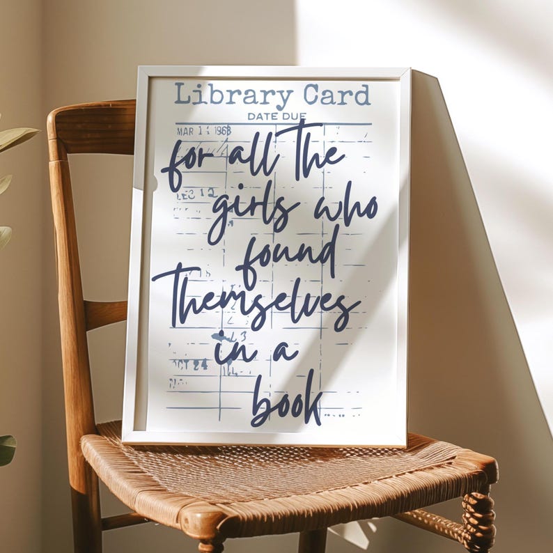 Wall Art Funny Bookish Gift for Her Blue Vintage Library Card Poster ...