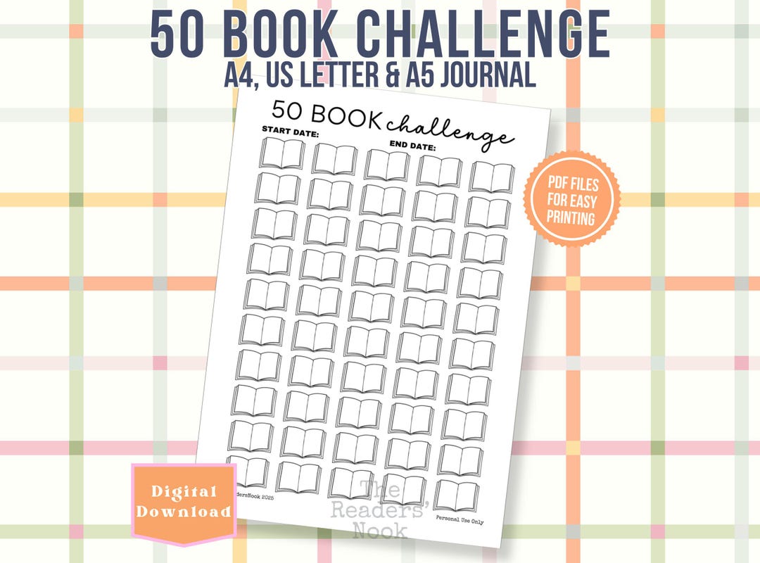 50 Book Challenge - PRINTABLE Journal Page - Reading Tracker Log ...
