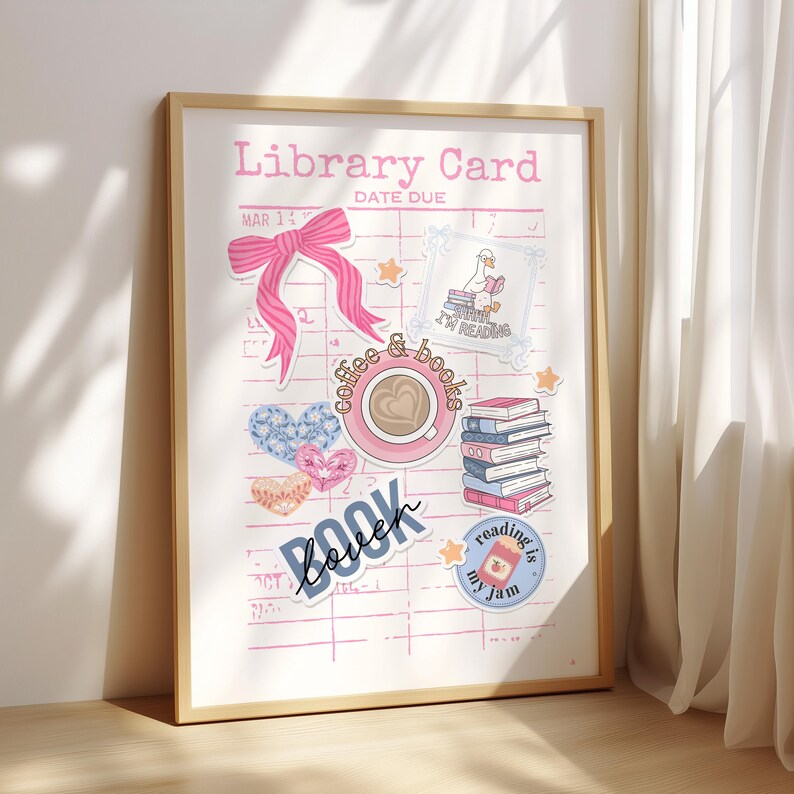 Library Card Bookish Sticker Collage Wall Art Poster | Reader Gift Idea ...