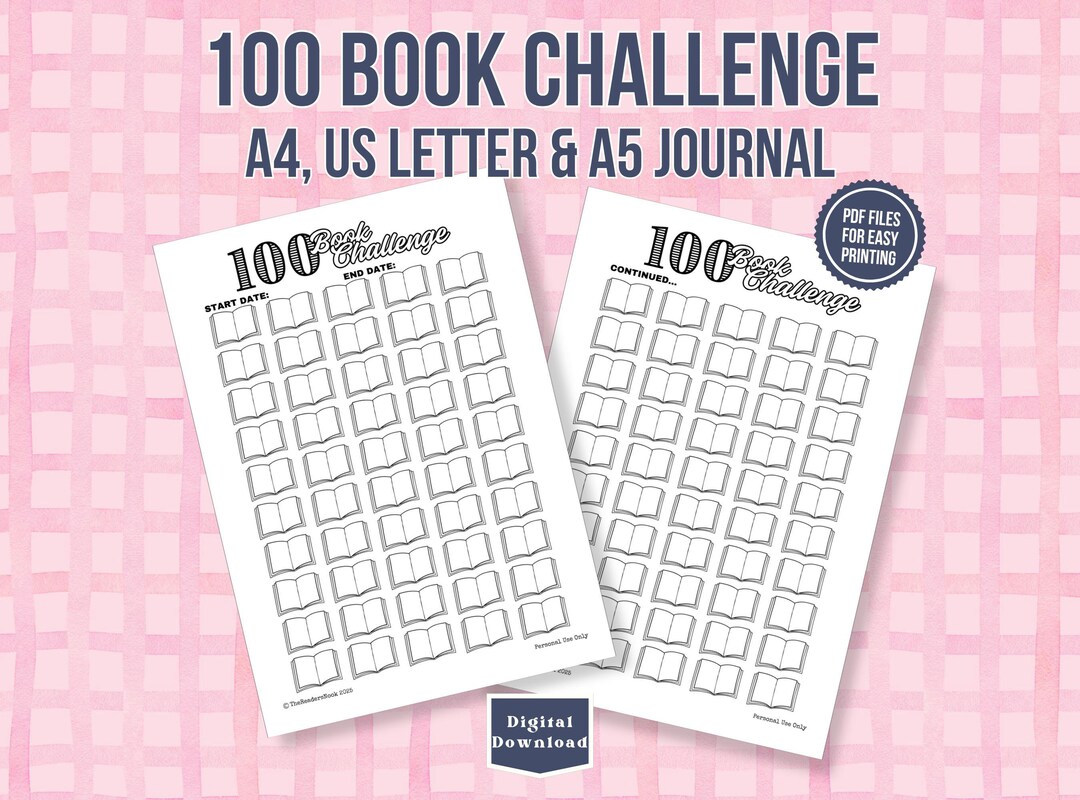 100 Book Challenge - PRINTABLE Journal Page - Reading Tracker Log ...