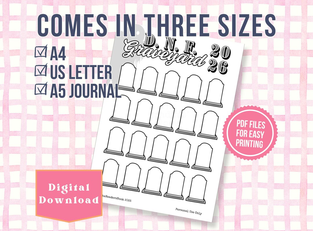 2026 DNF Graveyard Book Tracker - Ghost | Printable Journal Page ...