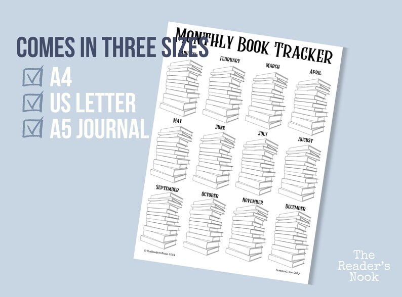 Monthly Reading Tracker | PRINTABLE Journal Page | Reading Log - Book ...
