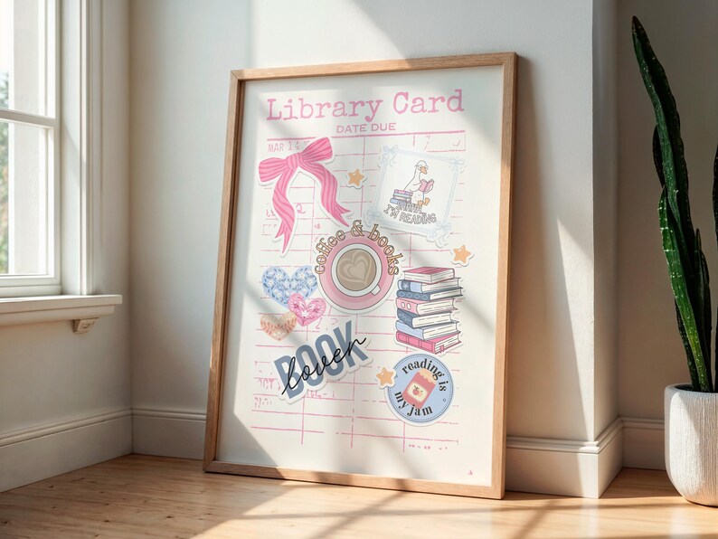 Library Card Bookish Sticker Collage Wall Art Poster | Reader Gift Idea ...