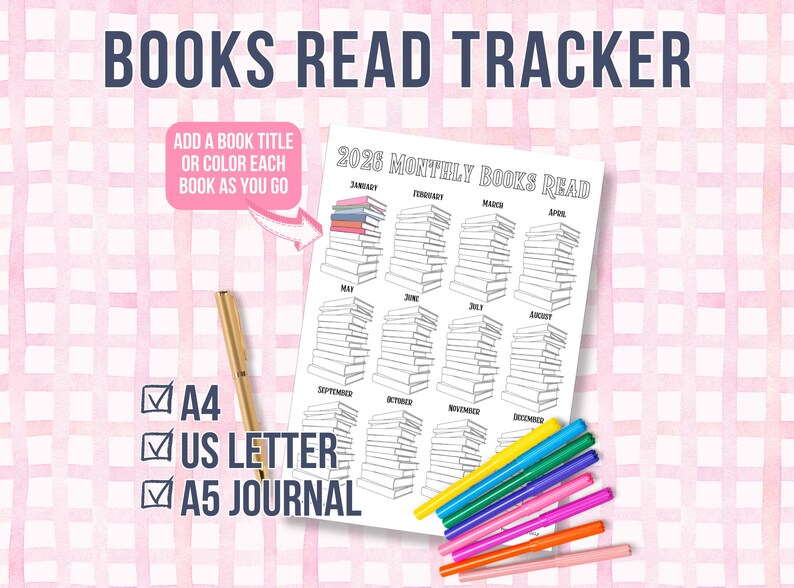 2026 Books Read Tracker | PRINTABLE Journal Page | Monthly Reading Log ...