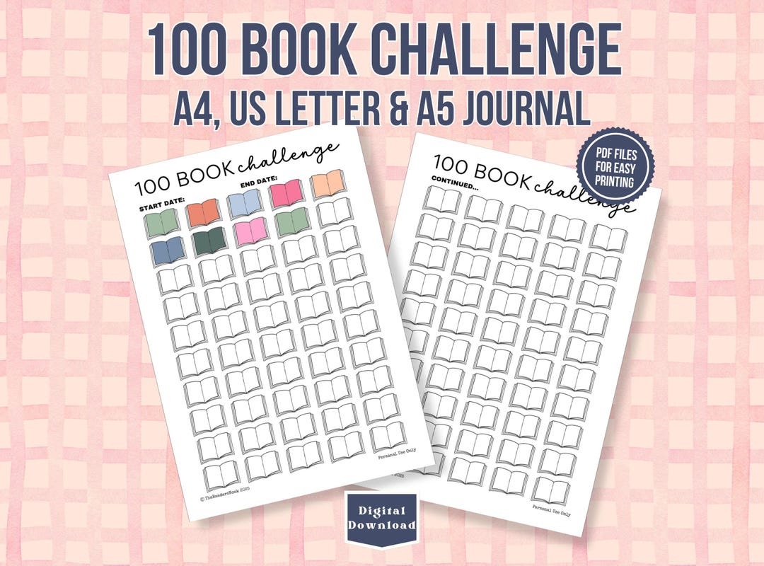 100 Book Challenge - PRINTABLE Journal Page - Reading Tracker Log ...