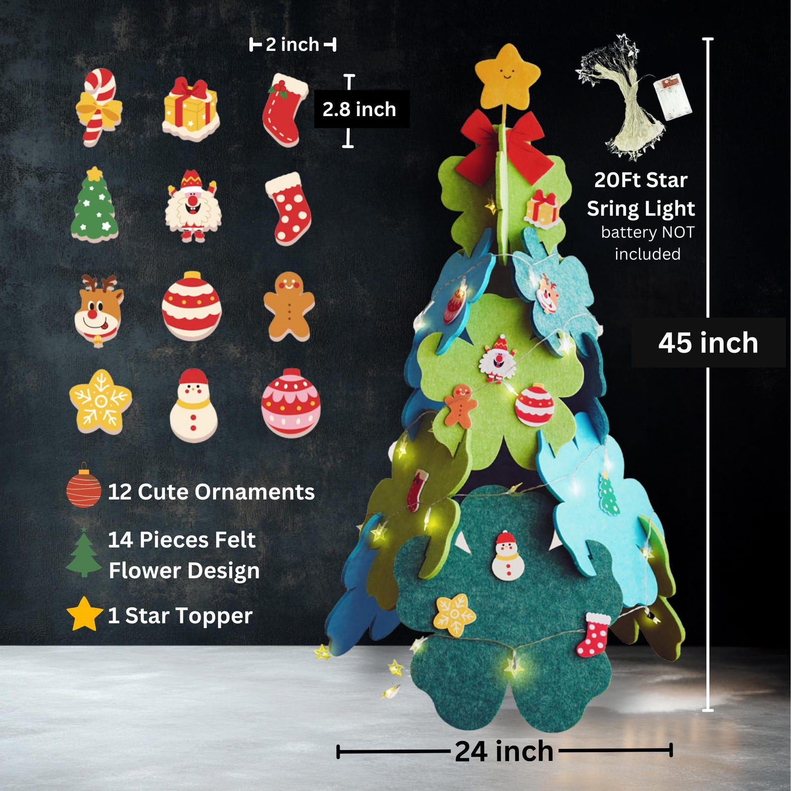 Located-usa! FREE SHIPPING! 3.8ft 3D Felt Christmas Tree for Kids and ...