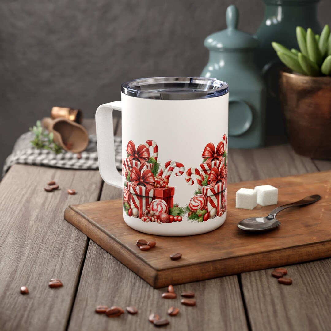 Candy Cane Insulated Mug, Christmas Coffee Cup, Holiday Drinkware ...