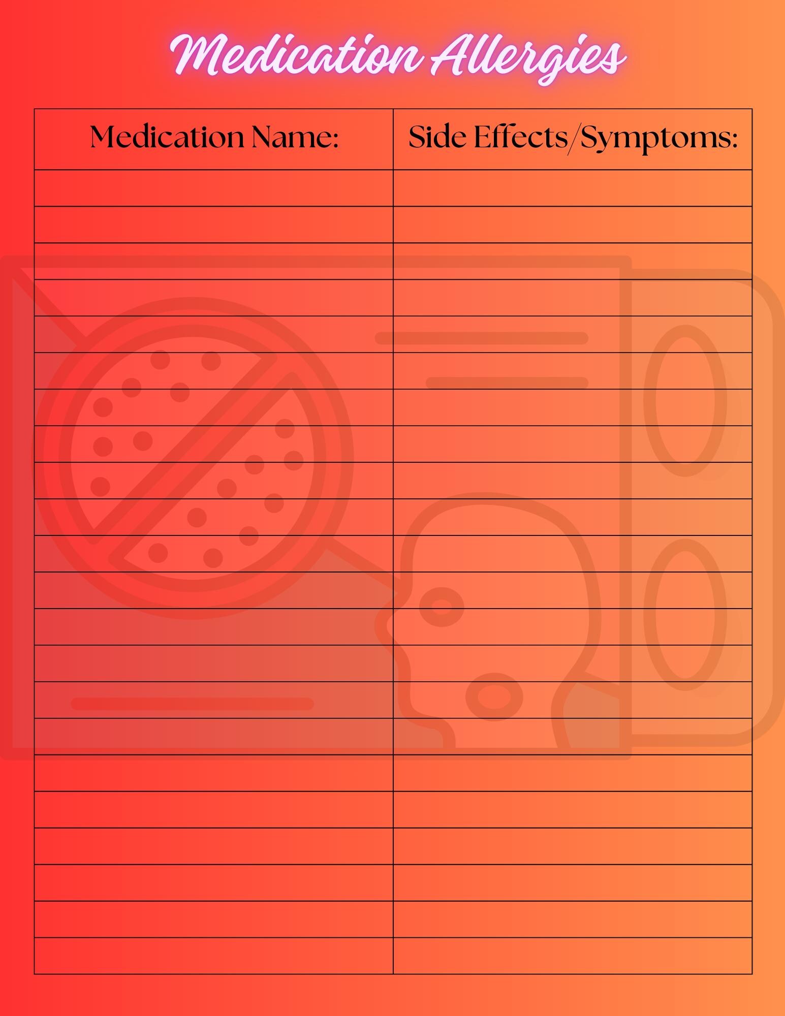 Medication Tracker Spreadsheet Printable Medication Log Daily Health ...