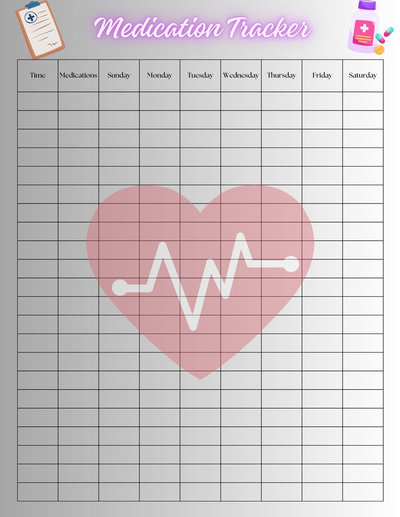 Medication Tracker Spreadsheet Printable Medication Log Daily Health ...