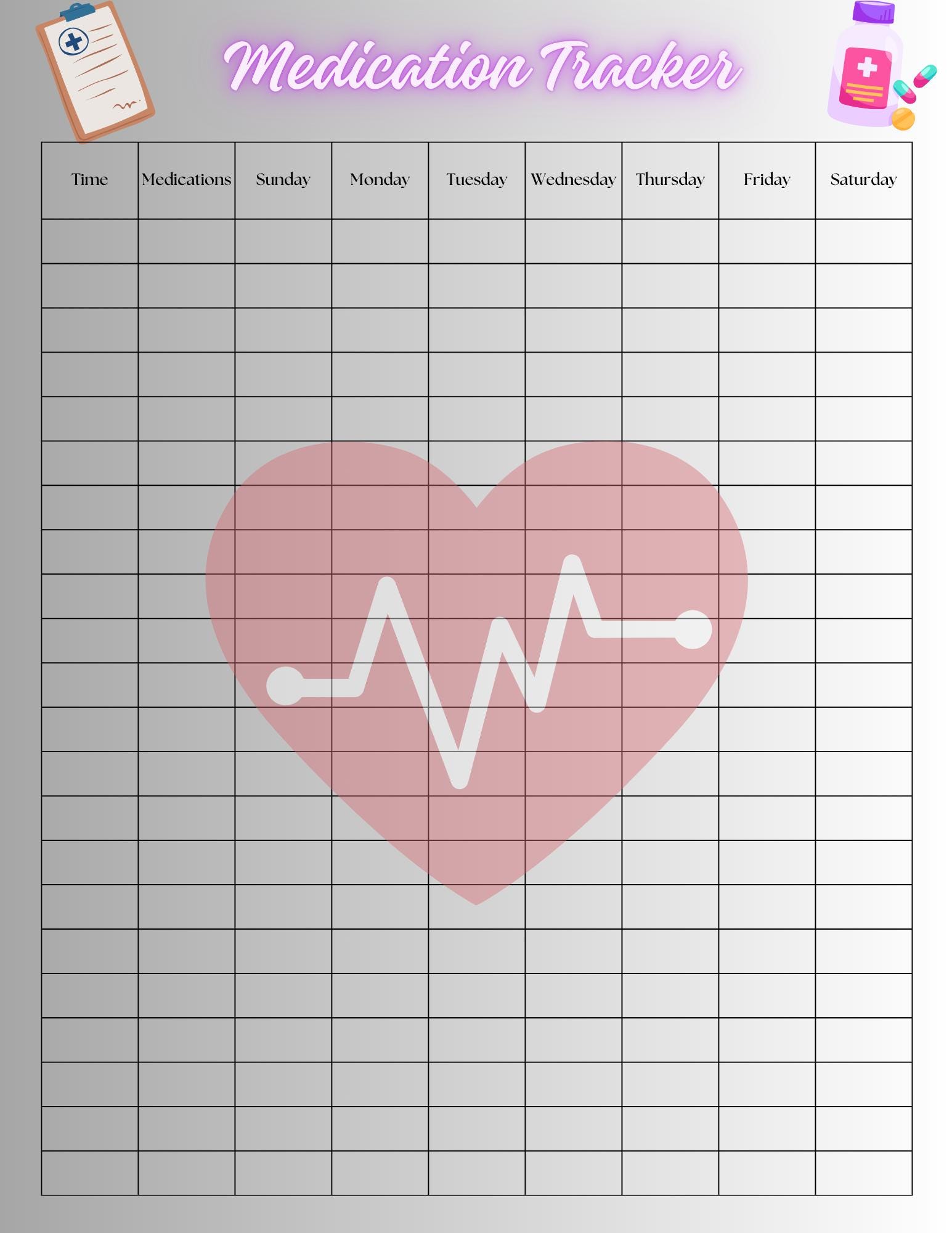 Medication Tracker Spreadsheet Printable Medication Log Daily Health ...
