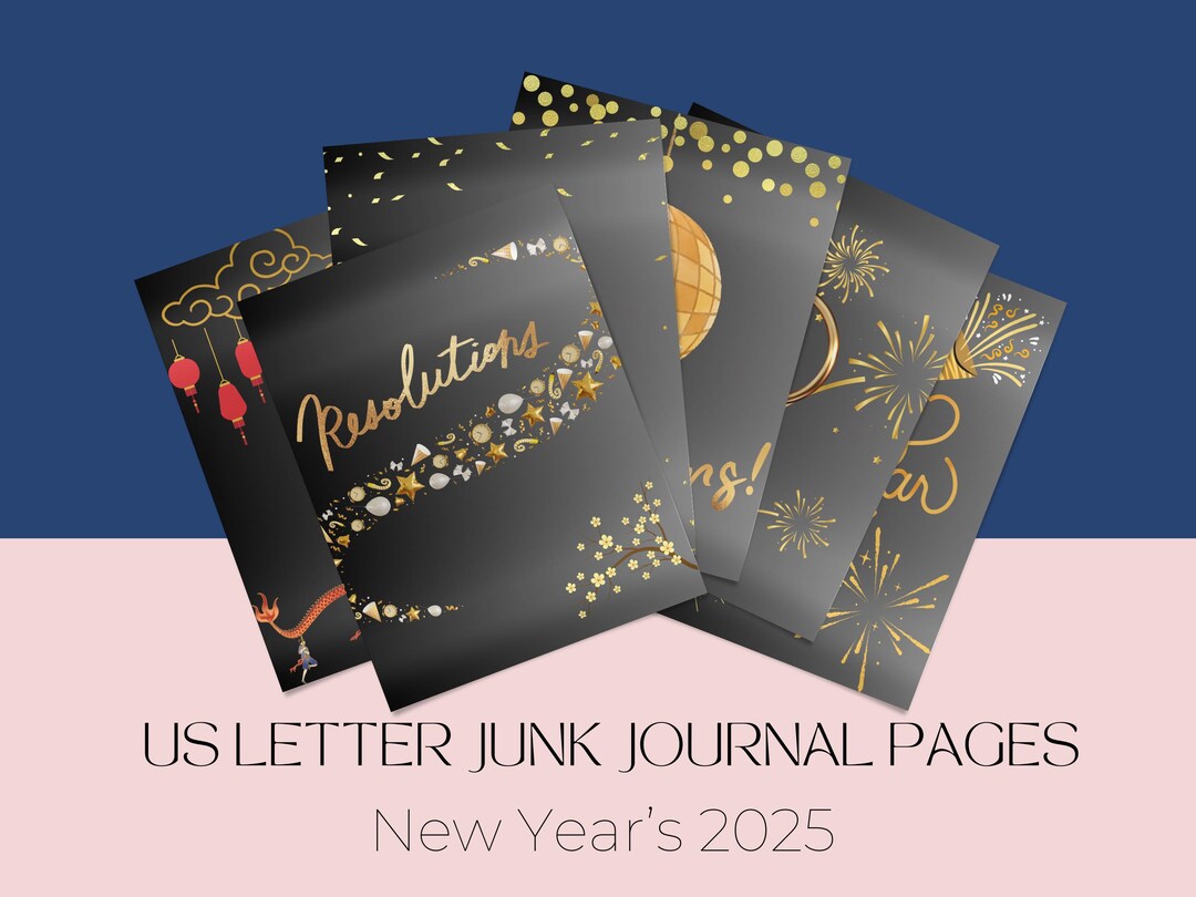 New Year Junk Journal Printable - Modern Black & Gold Pages for ...