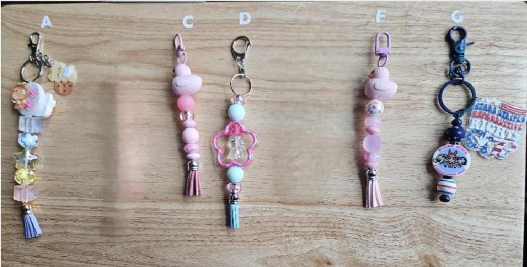 Pink Beaded Keychain - Beaded Keychain - Pink - Silicone Beads - Rubber ...