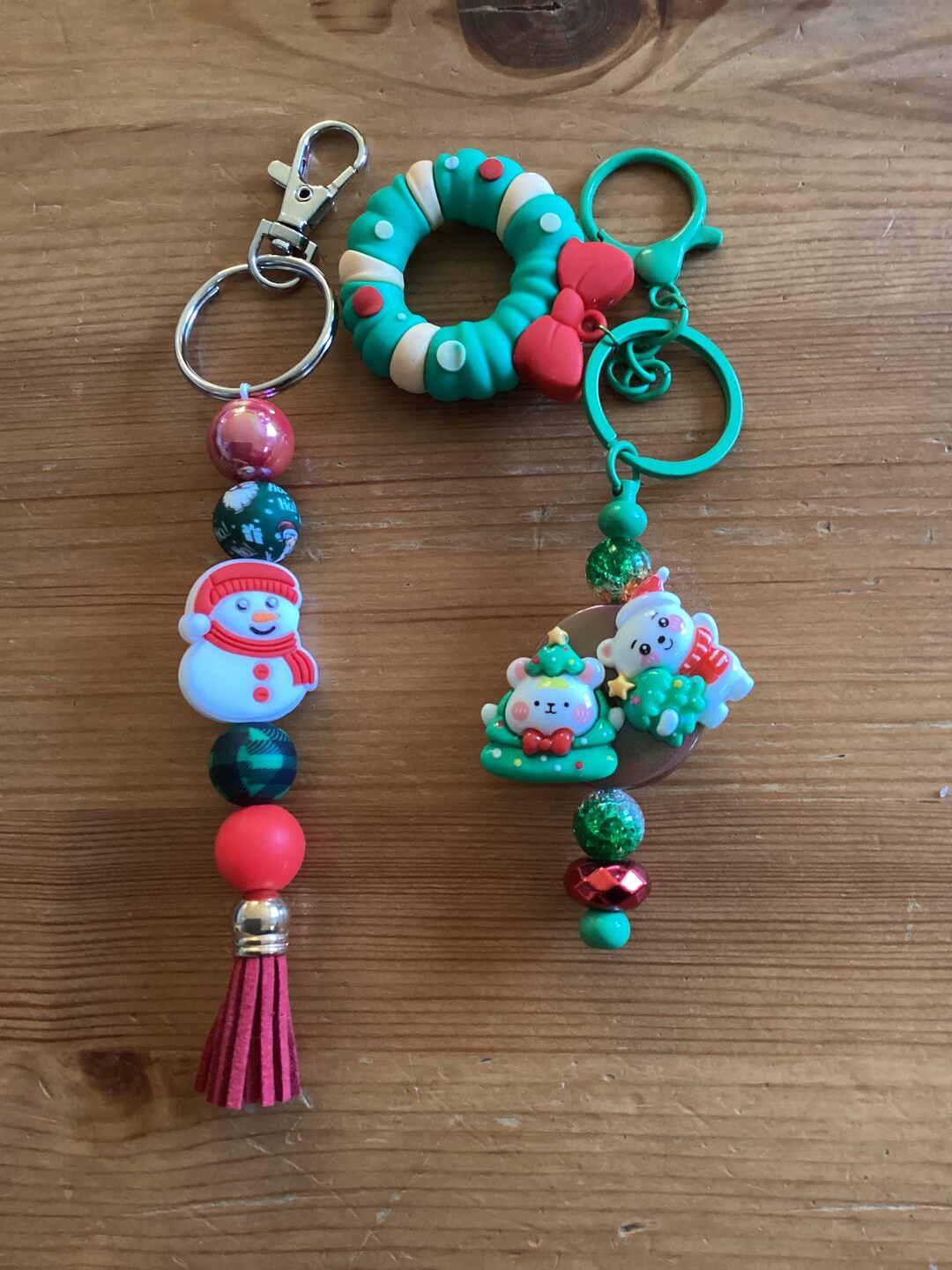 Christmas Beaded Keychains - Hand Beaded - Snowman - Christmas Wreath ...