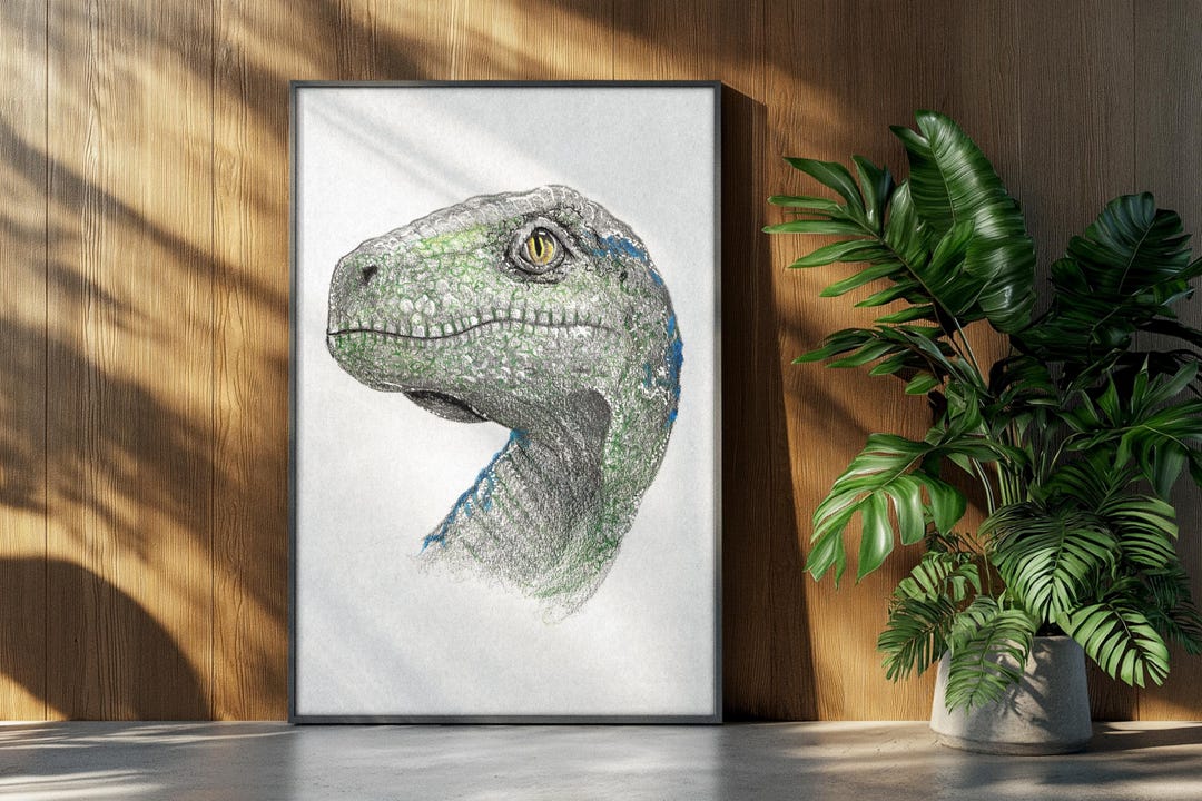 Jurassic Park Blue Raptor Colored Pencil Drawing - Art Print - Etsy