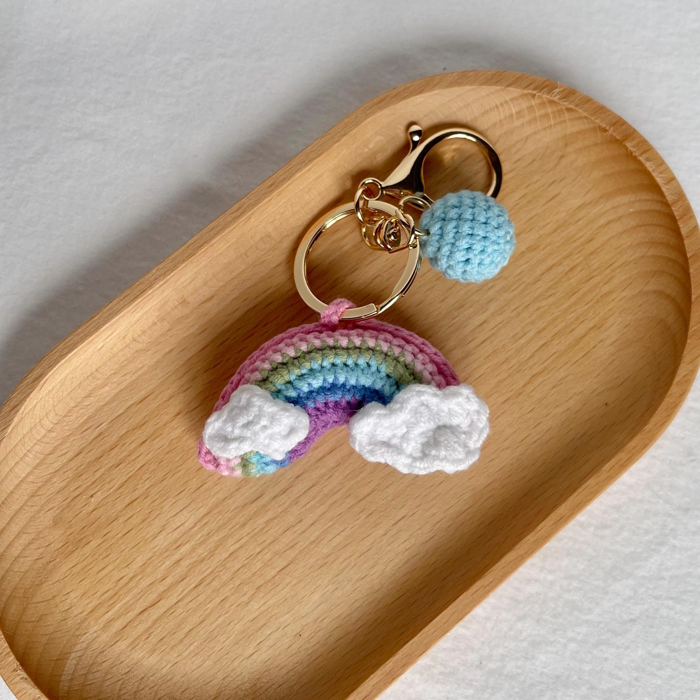 Crochet Rainbow Keychain With Clouds and Ball – Handmade Bag Charm ...