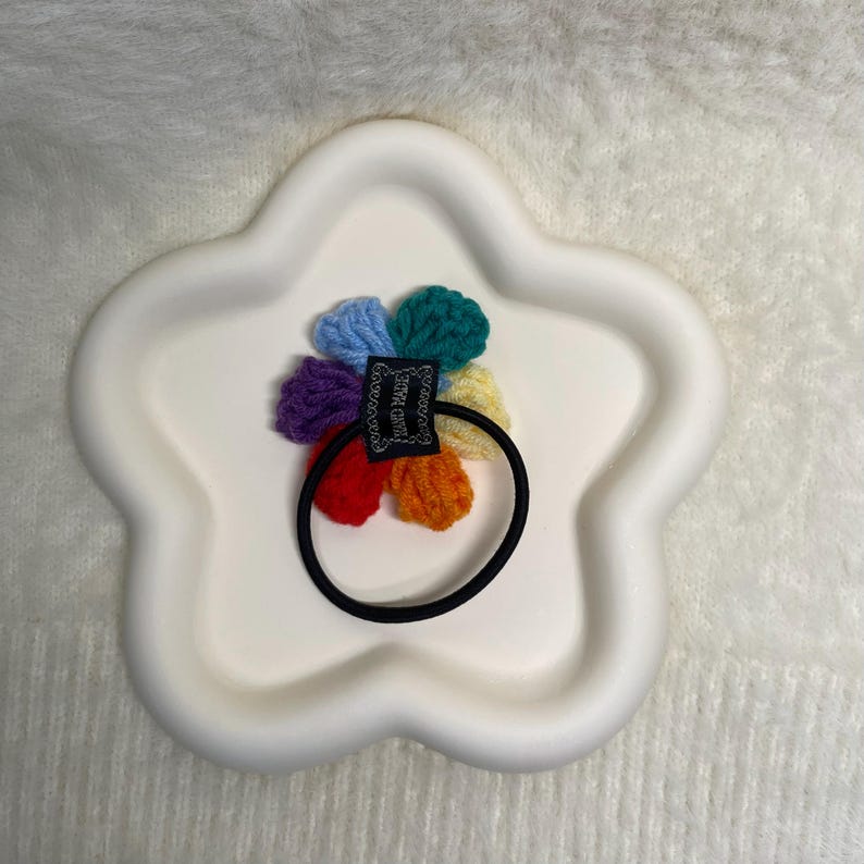 Rainbow Crochet Hair Elastics, Flower/candy Hair Tie, Rainbow Hair Clip ...