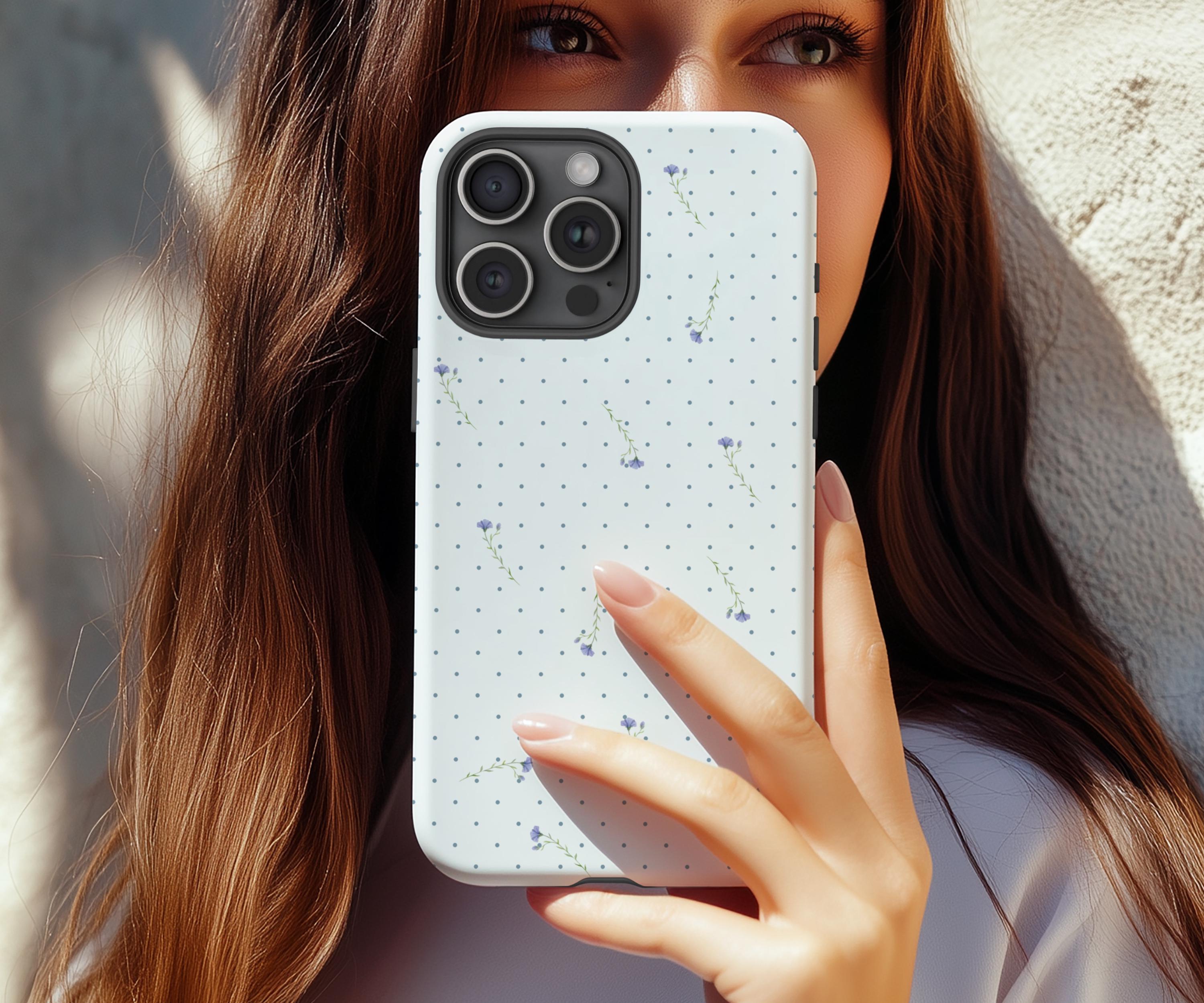 Spring iPhone Case | Soft Blue Polka Dots With Florals | Cottagecore ...