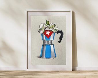 Dominican Republic Coffee Pot Art Print | D.R. Cafetera Wall Decor ...