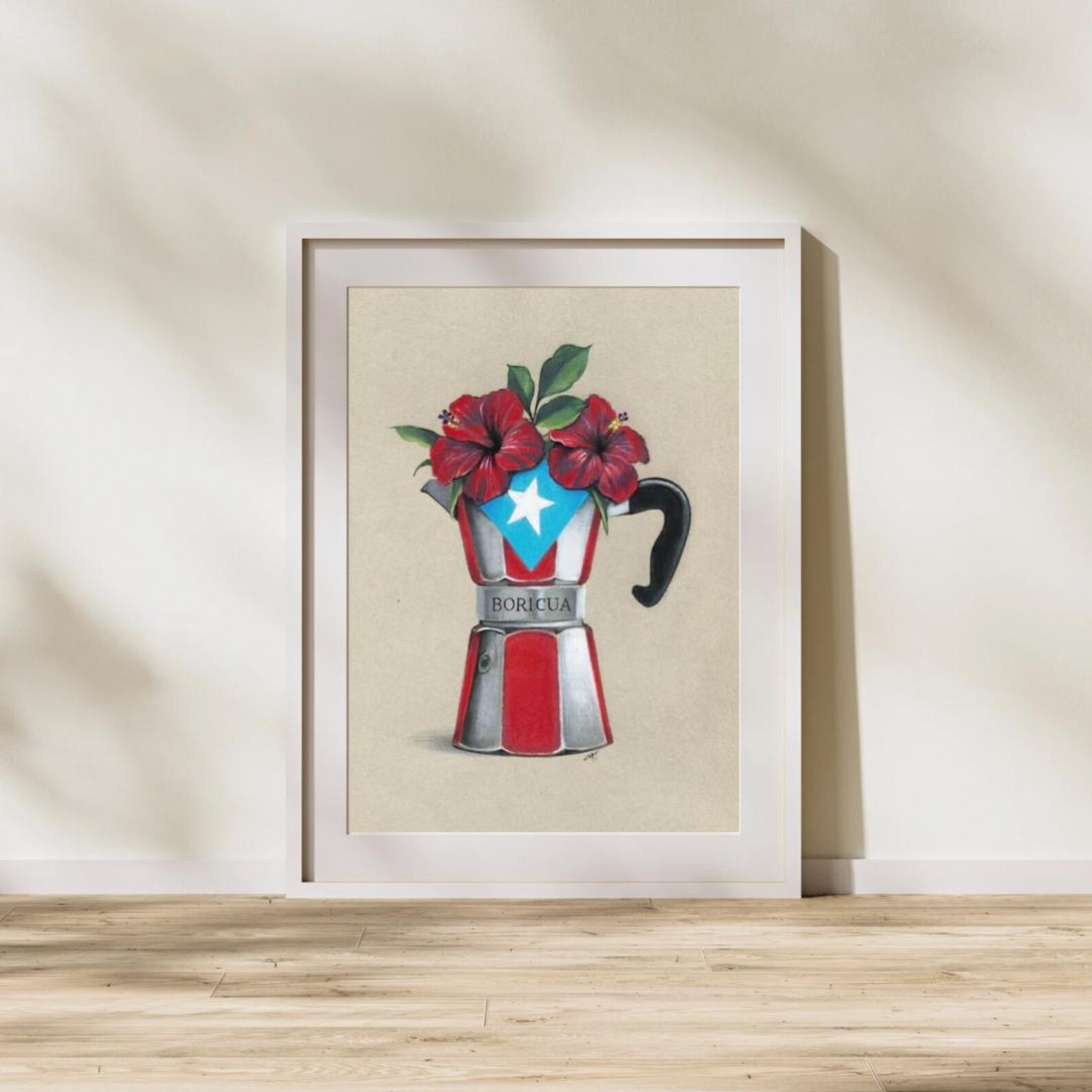 Boricua Greca Coffee Pot Art Print | Puerto Rico Cafetera Wall Decor ...