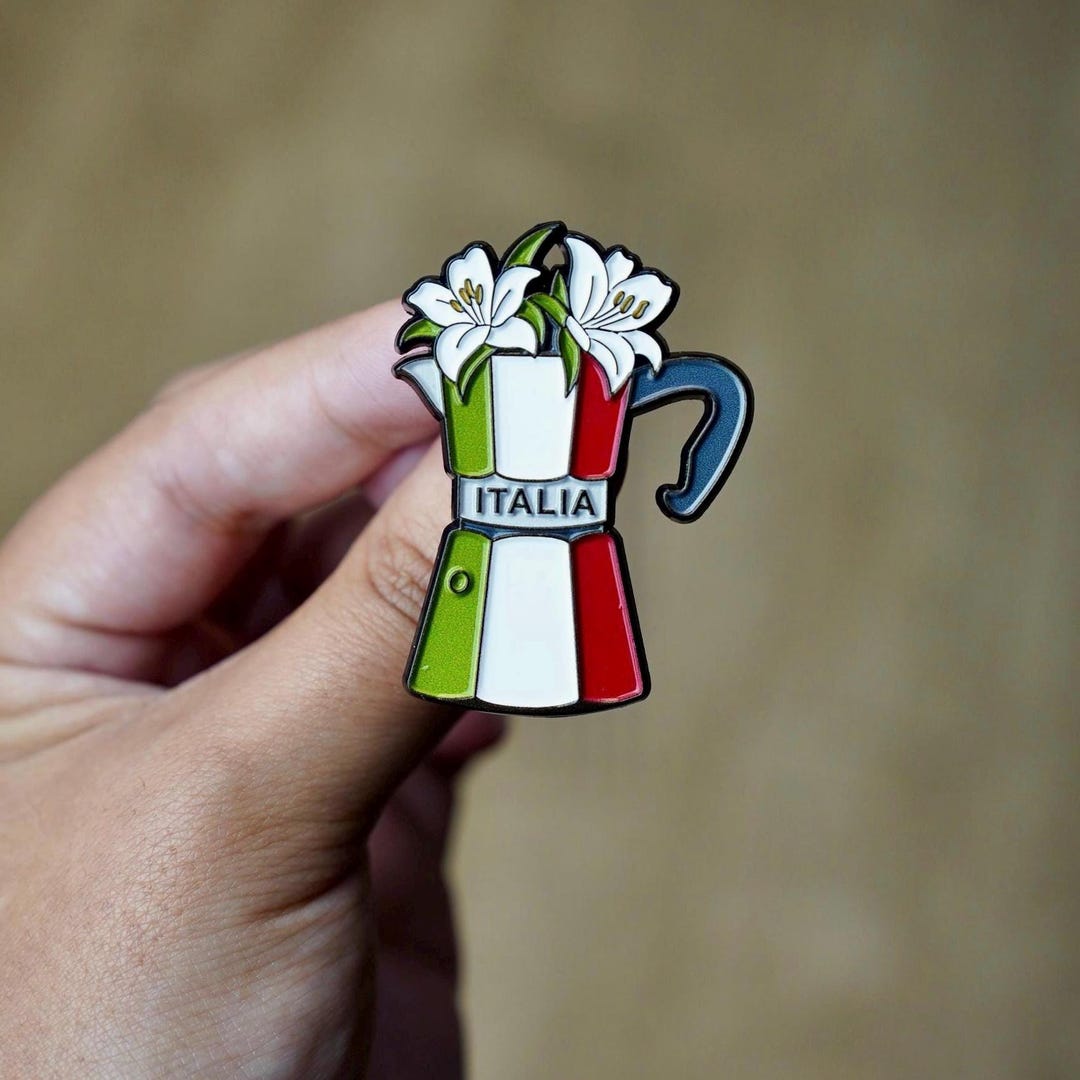 Italian Moka Pot Enamel Pin: Italy Flag & Lilies - Etsy