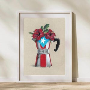 Boricua Greca Coffee Pot Art Print | Puerto Rico Cafetera Wall Decor ...