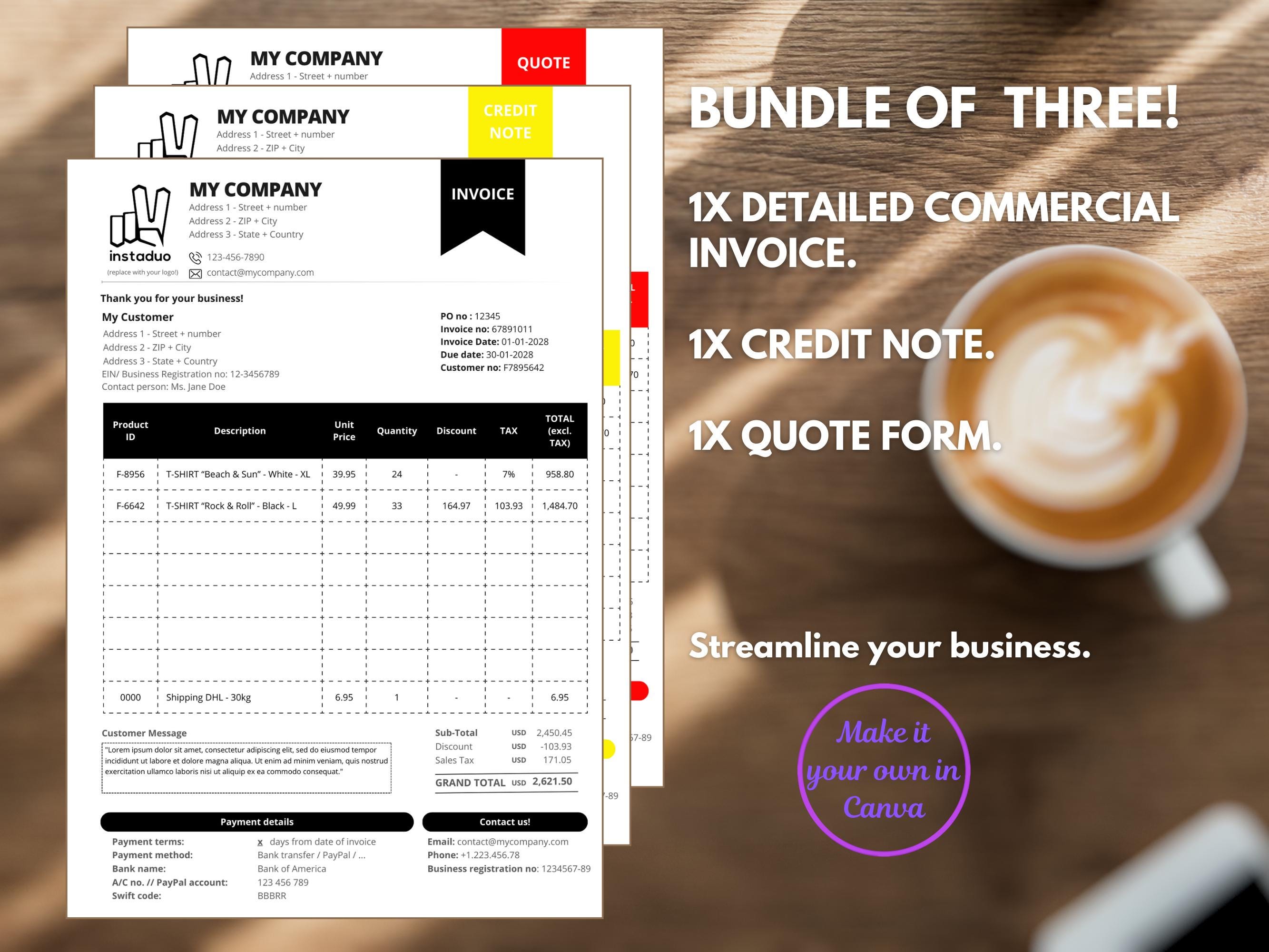 Invoice Template, Editable Invoice, Canva Template, Customizable ...