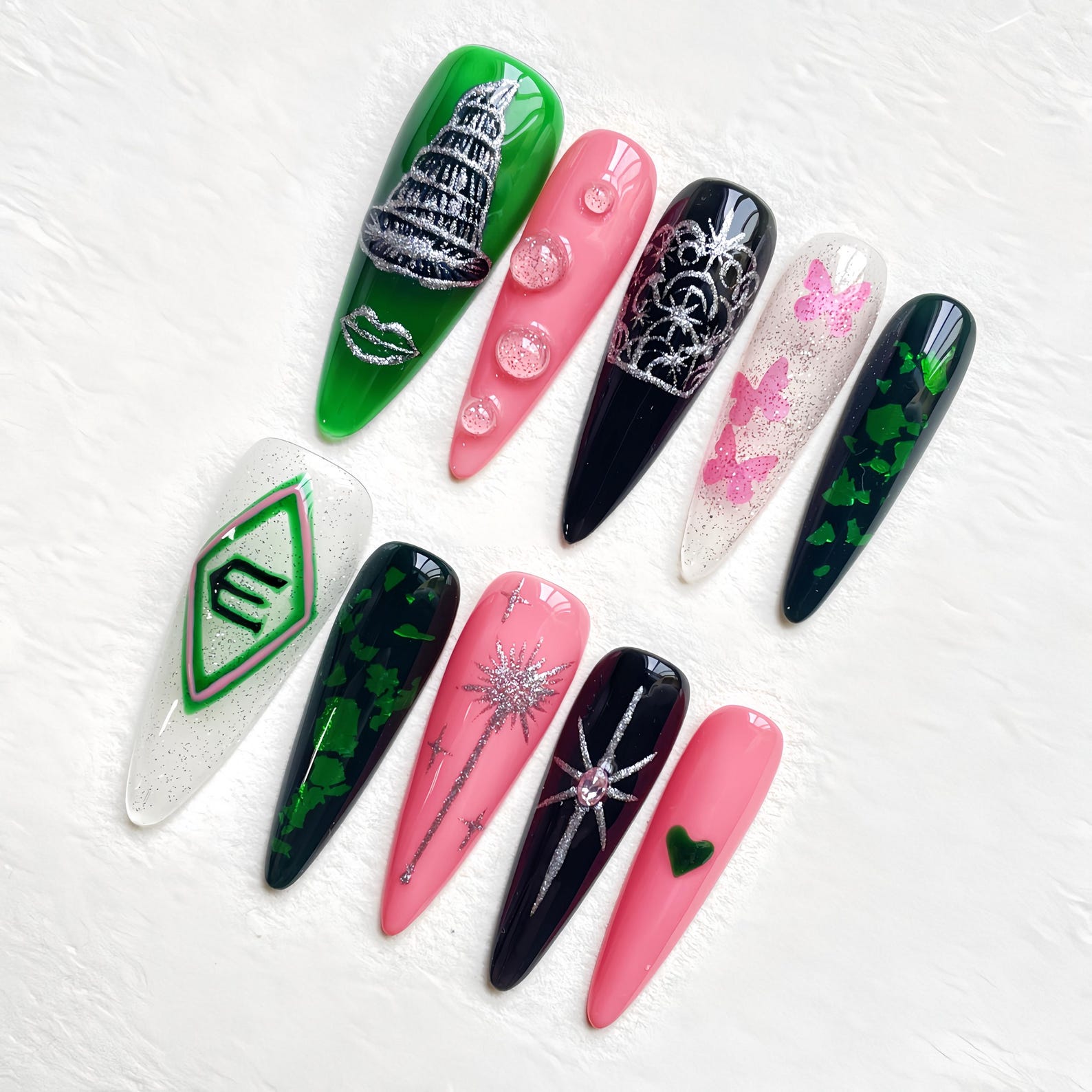 Wicked Inspired Press on Nails: Hand Painted Elphaba Goth Nails - Etsy