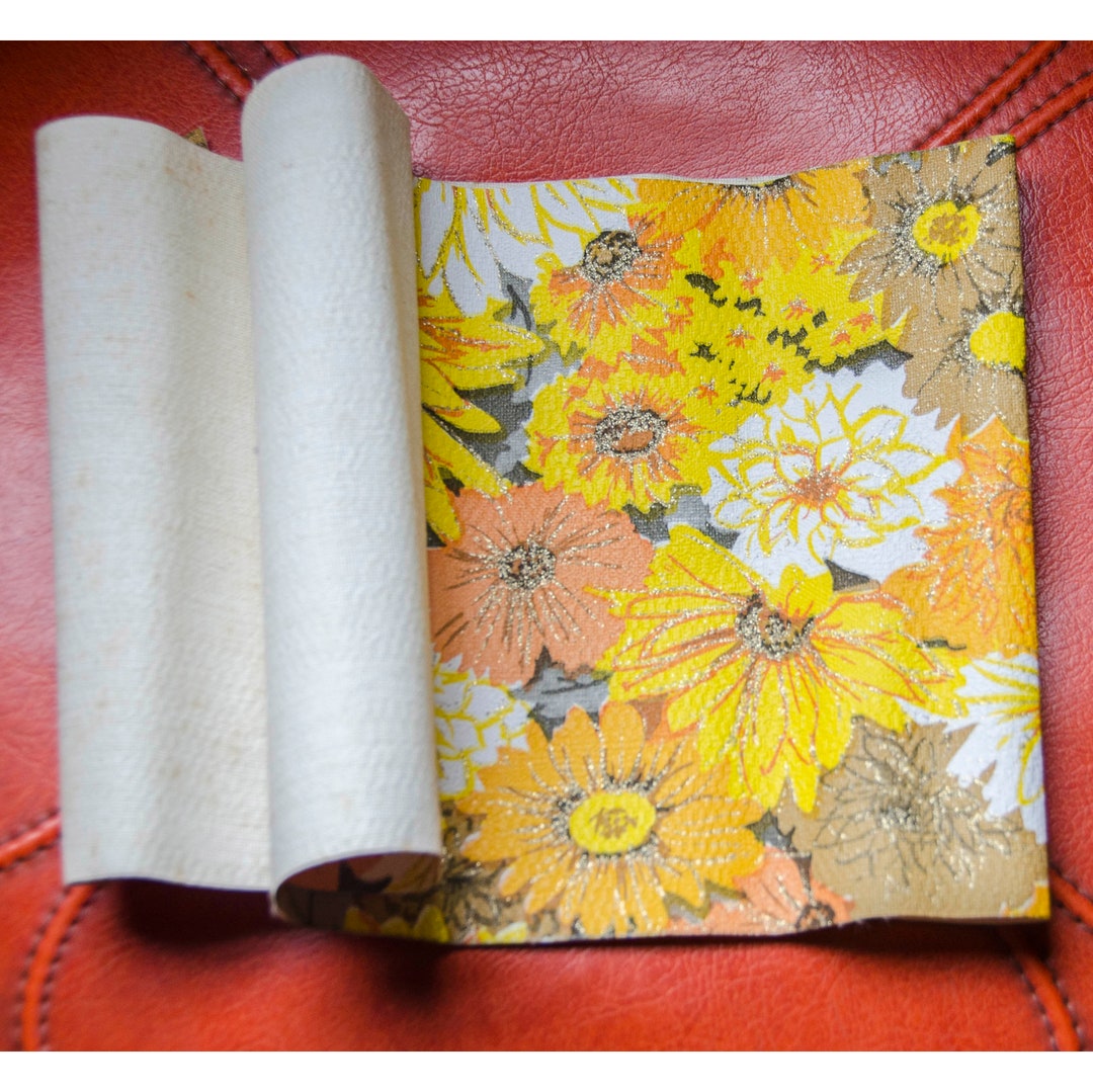 Vintage Wall-texroll of Vinyl Glitter Floral Print Wallpaper - Etsy