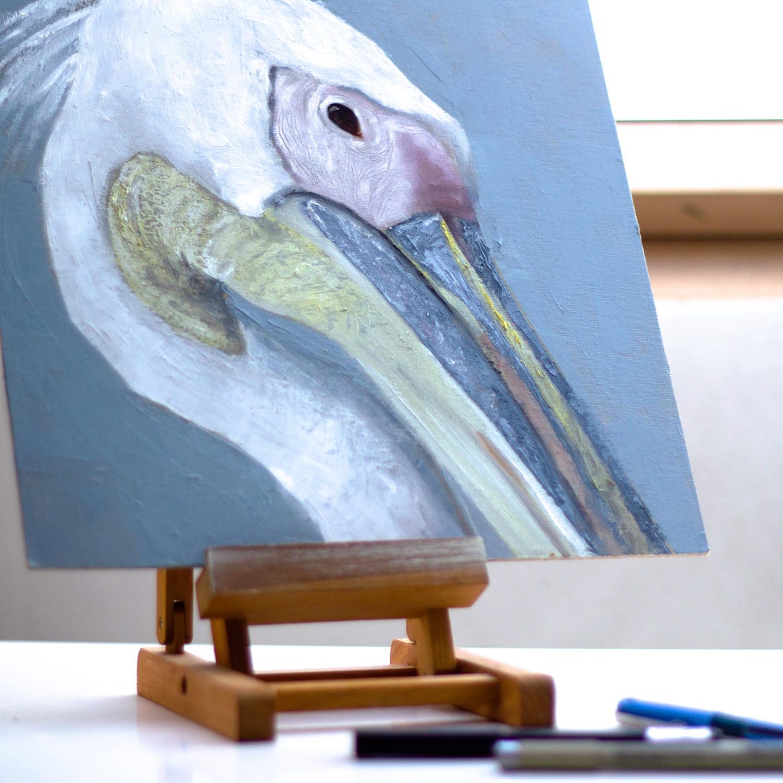 Pelican Oil Painting on Canvas Board (30x30cm) - Etsy