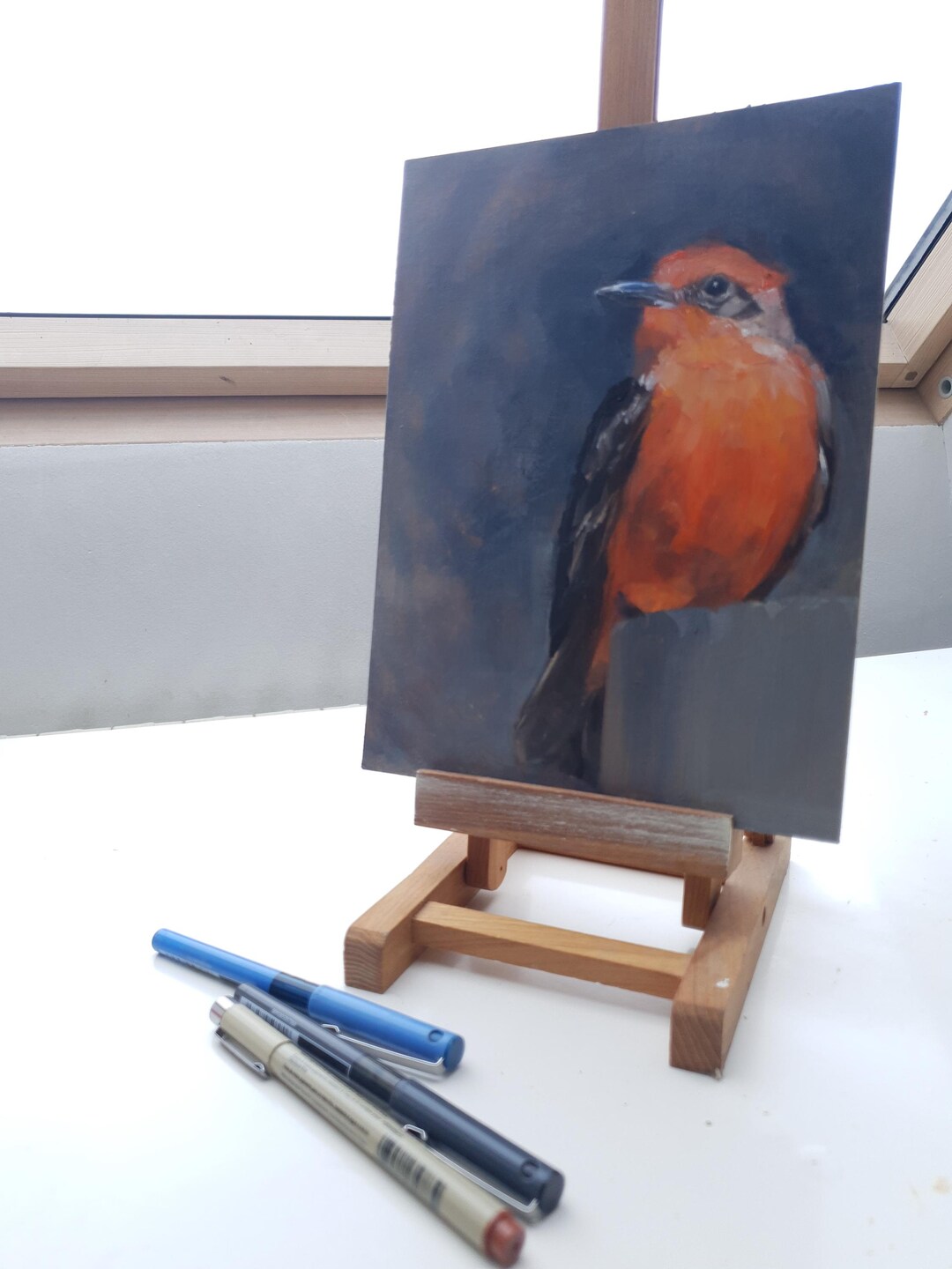Vermillion Flycatcher Painting: Original Bird Portrait, Wildlife Art - Etsy