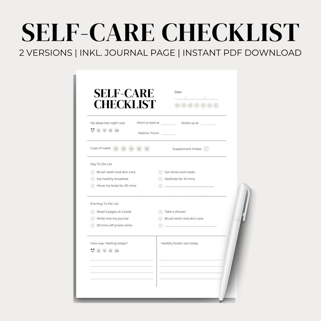 Weekly Self-care Checklist PDF Printable Wellness Tracker & Journal ...