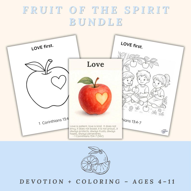 Fruit of the Spirit Flashcards & Coloring Pages: Christian Bible Study ...