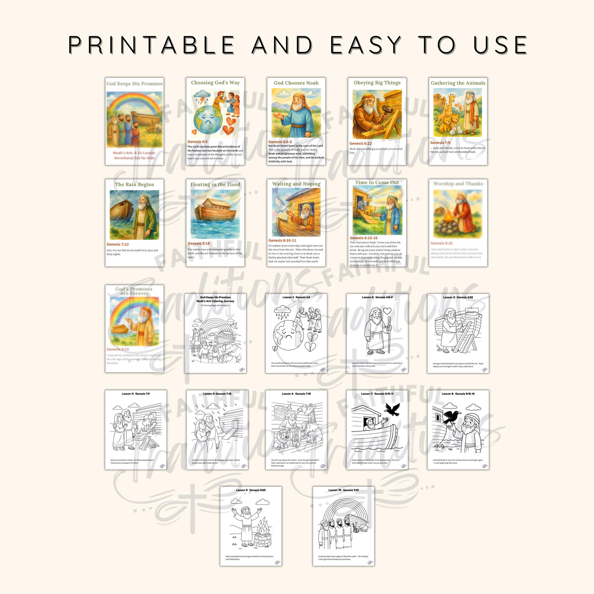 Noah's Ark Bible Flashcards and Coloring Pages Bundle: Homeschool ...