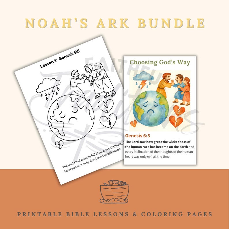 Noah's Ark Bible Flashcards and Coloring Pages Bundle: Homeschool ...