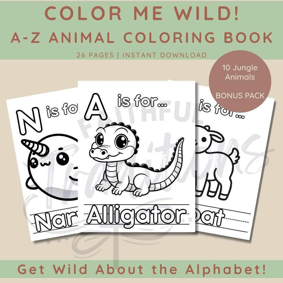 ABC Animal Coloring Book: A-Z + Jungle Animals (PDF Download) | Quiet ...