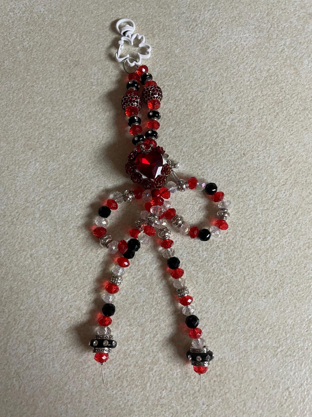 Red Floral Heart Bag Charm/keychain With Brighton Beads - Etsy
