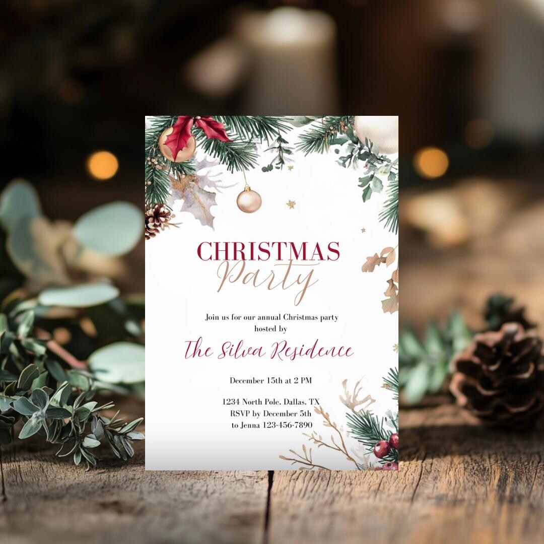 Printable Christmas Invitation Card - Etsy