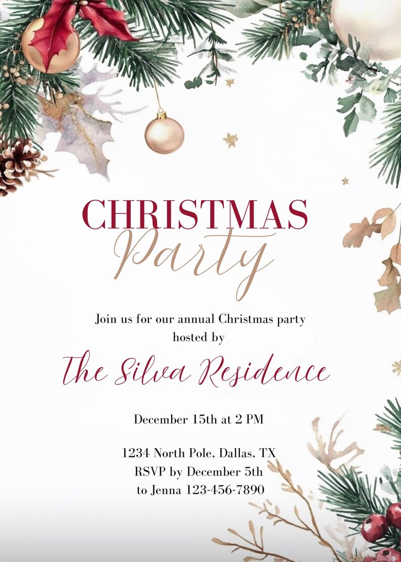 Printable Christmas Invitation Card - Etsy