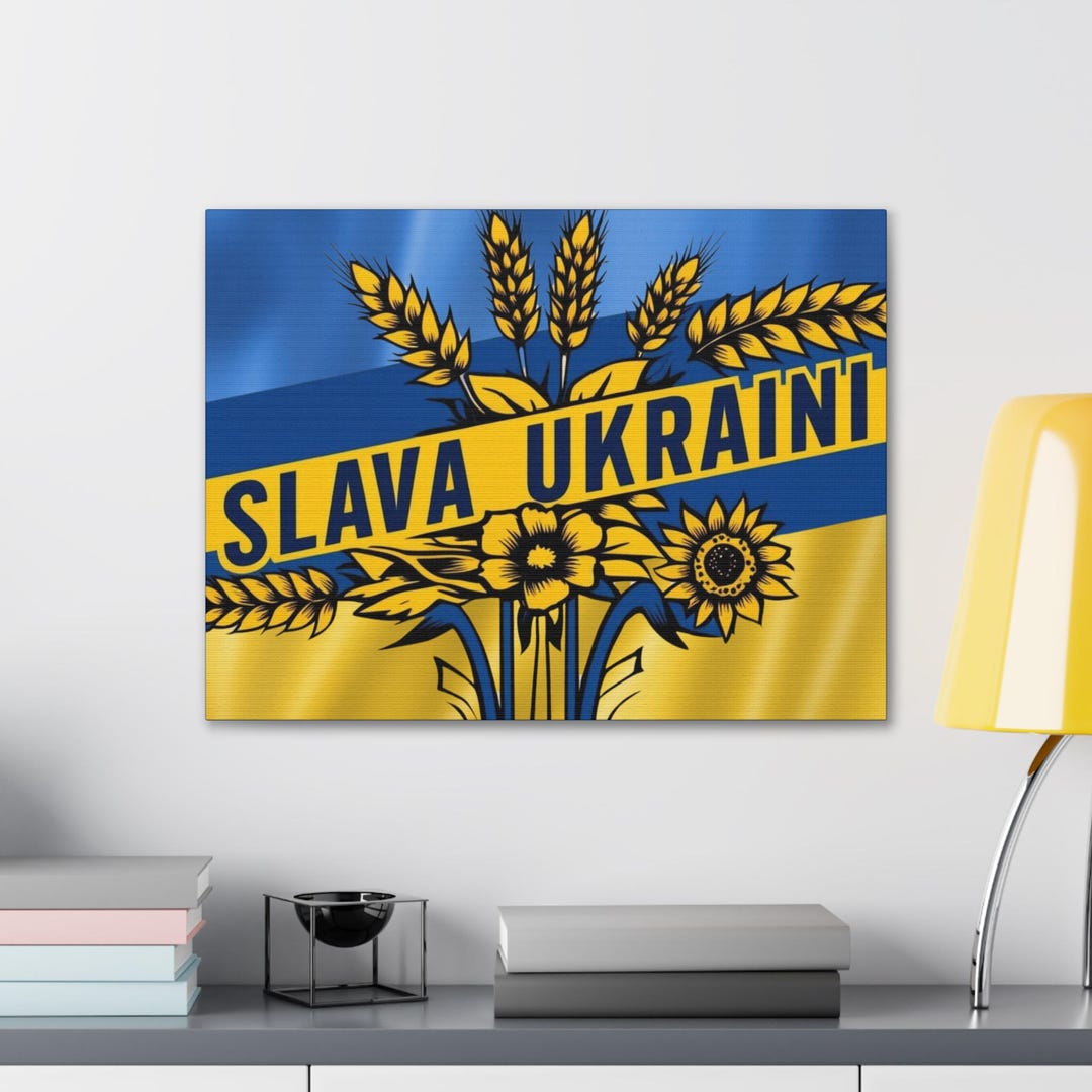 Slava Ukraini Canvas Art Ukrainian Flag With Wheat & Sunflowers ...