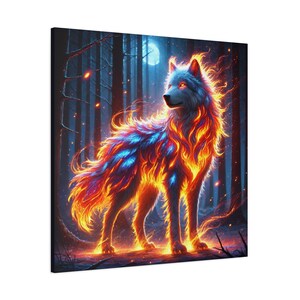 Fire Wolf Art Canvas, Mystic Forest Wall Decor, Fantasy Art Print, Home ...