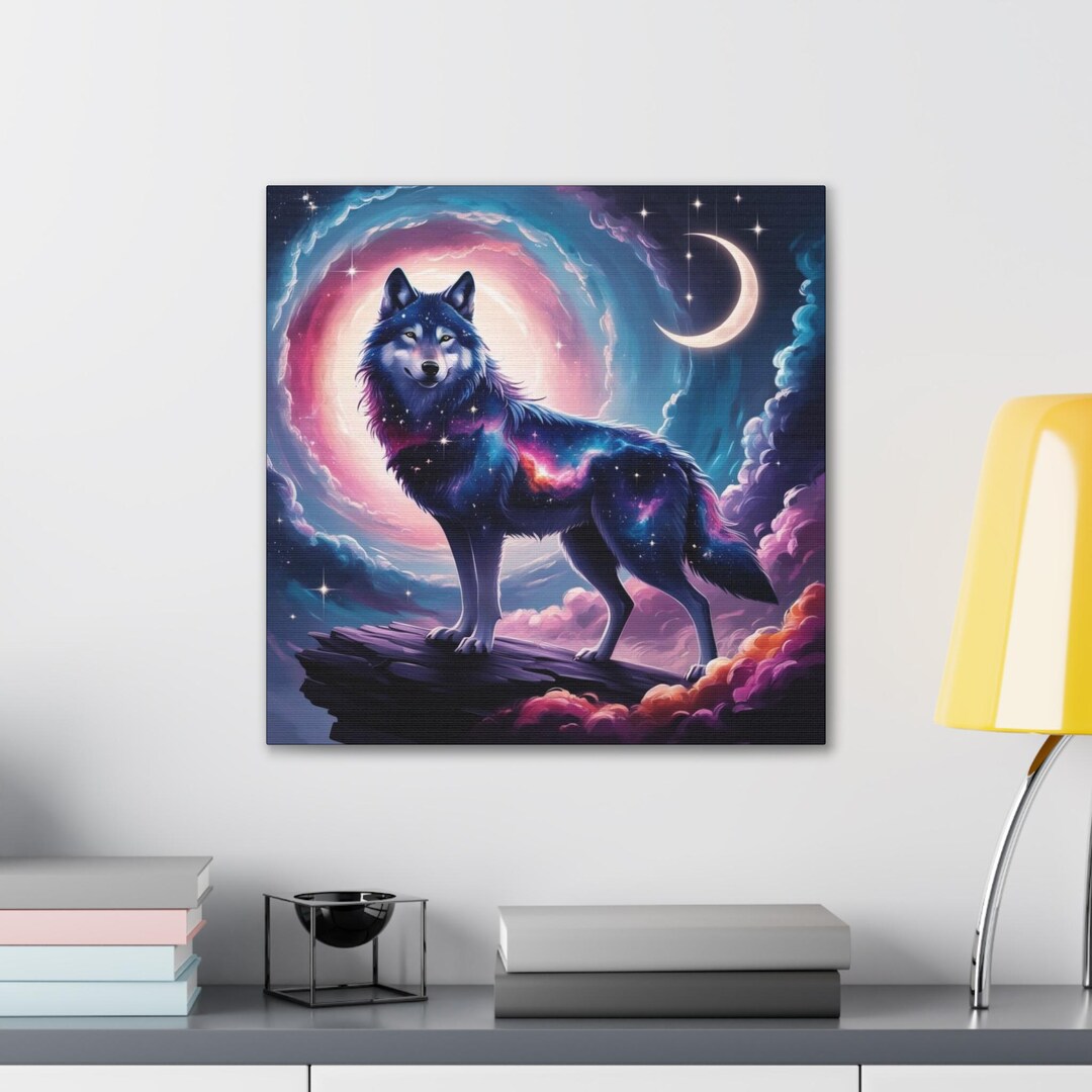Cosmic Wolf Canvas Art, Galaxy Wall Decor, Astral Animal Print, Dreamy ...